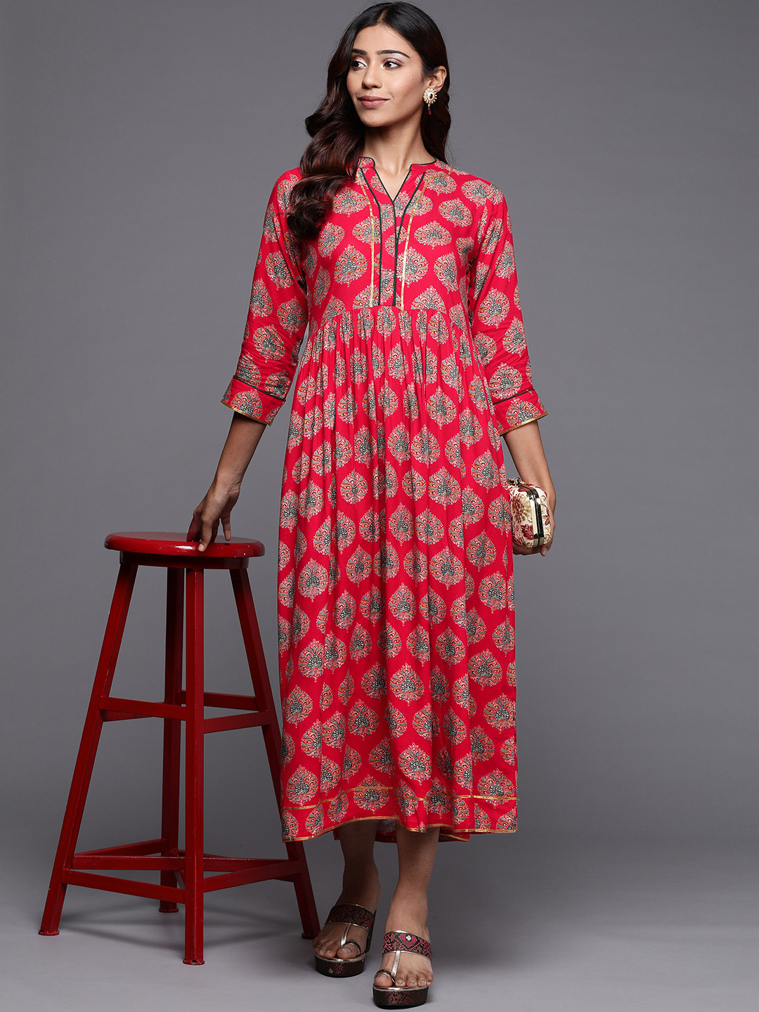 Buy Libas Women Red Ethnic Motifs Maxi Dress - Dresses for Women ...