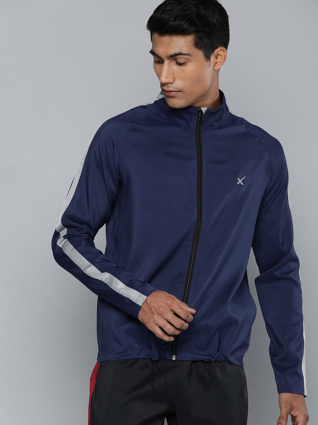 Buy HRX By Hrithik Roshan Men Navy Blue Grey Lightweight Open Front ...
