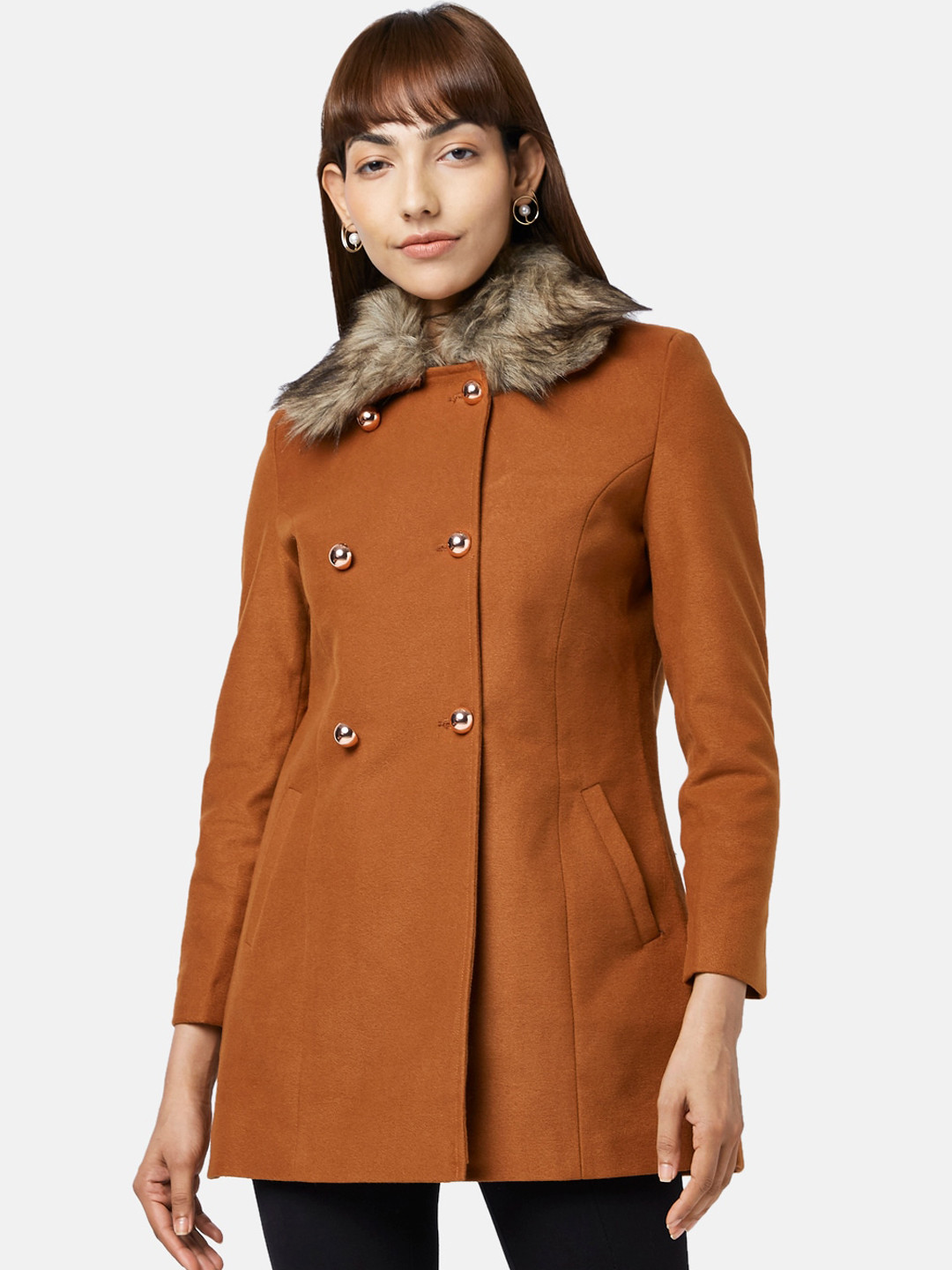 Buy Annabelle By Pantaloons Women Brown Solid Acrylic Longline Tailored ...