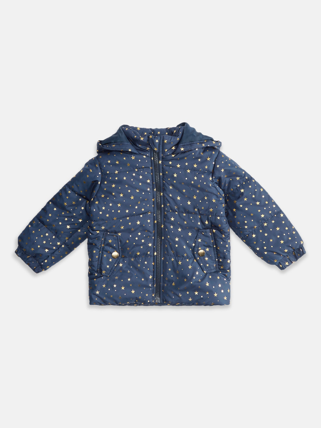 Buy Pantaloons Baby Girls Navy Blue Geometric Printed Puffer Jacket ...
