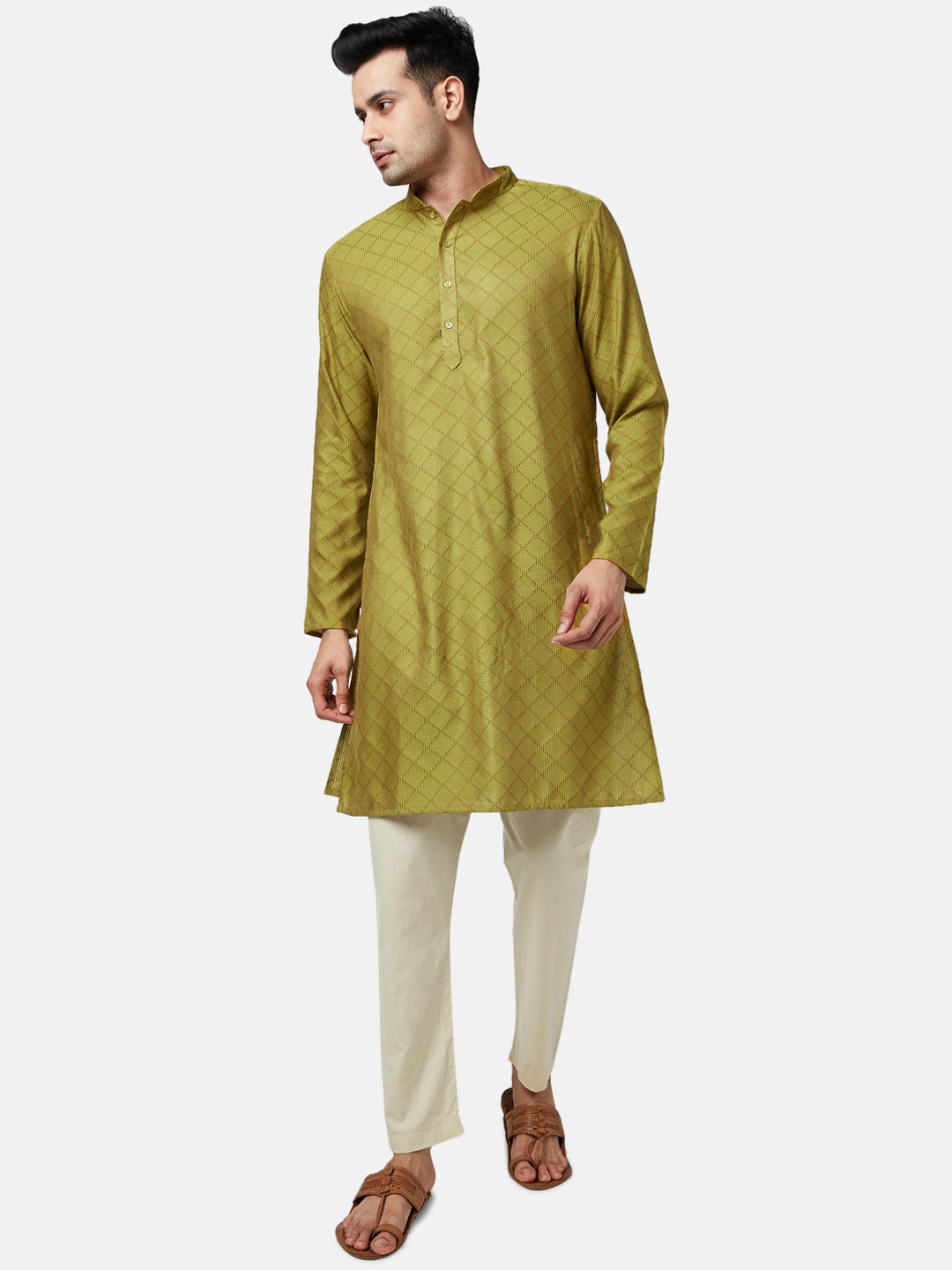 Buy Indus Route By Pantaloons Men Olive Green Kurta - Kurtas for Men ...