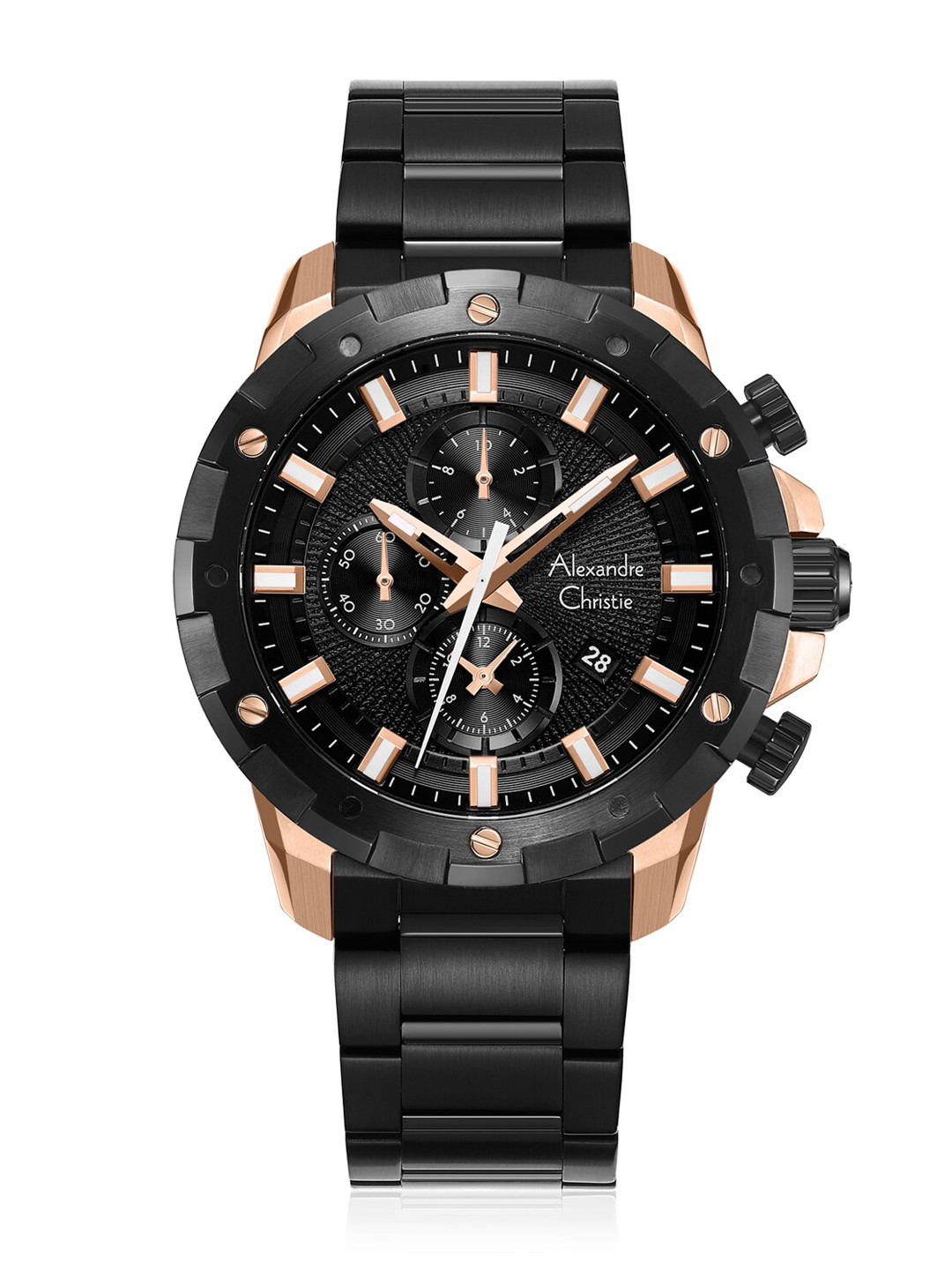 Buy Alexandre Christie Men Black Dial & Black Straps AC 6602 MCB ...