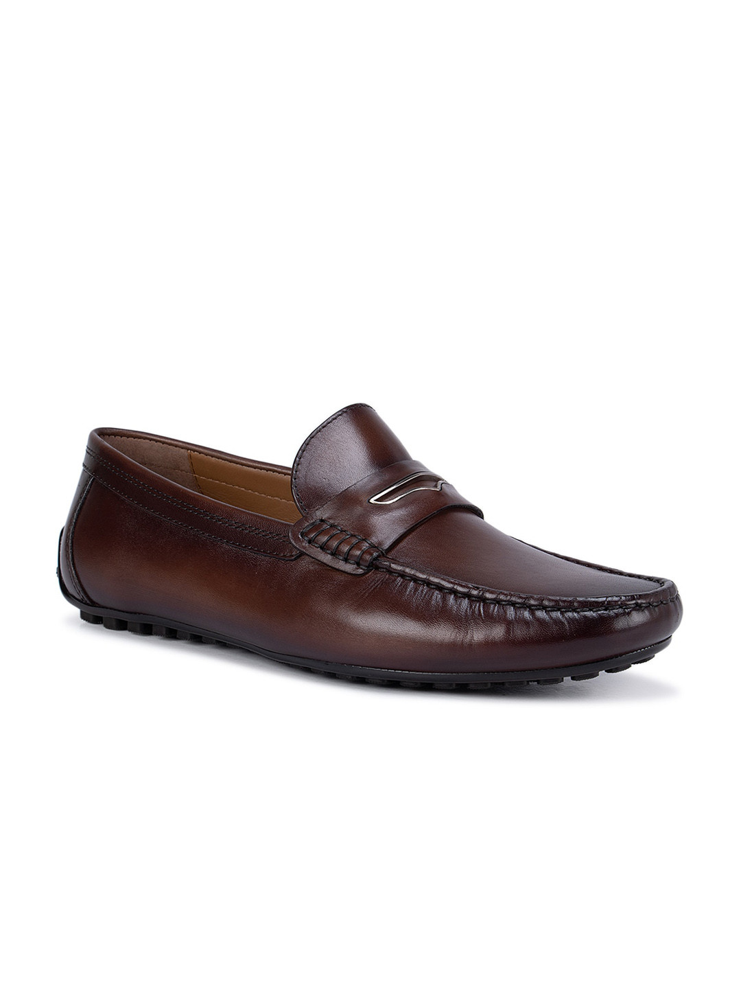 Buy ROSSO BRUNELLO Men Coffee Brown Solid Formal LoafersLeather Formal ...