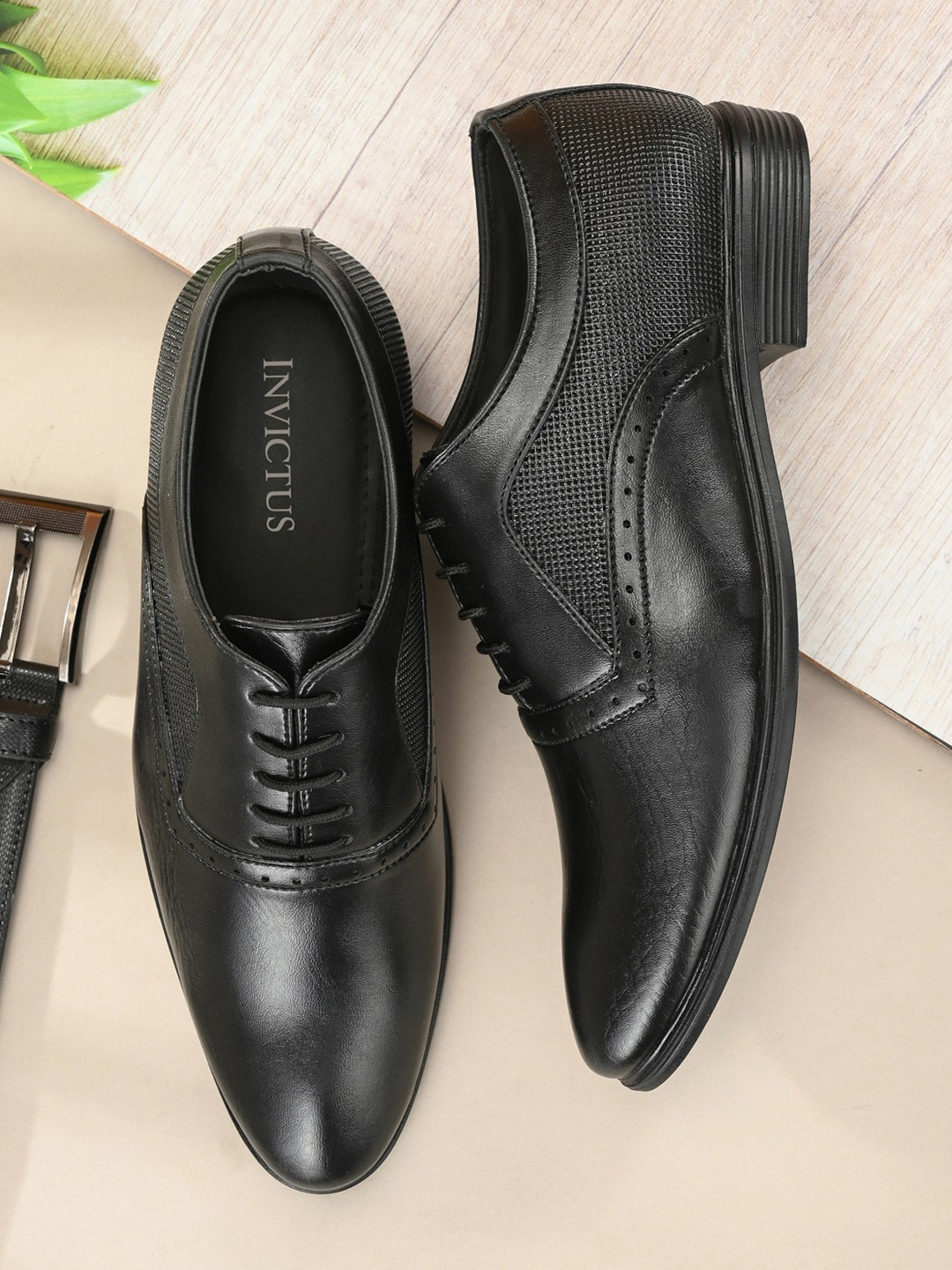 Buy INVICTUS Men Black Solid Synthetic Leather Formal Derby Shoes ...