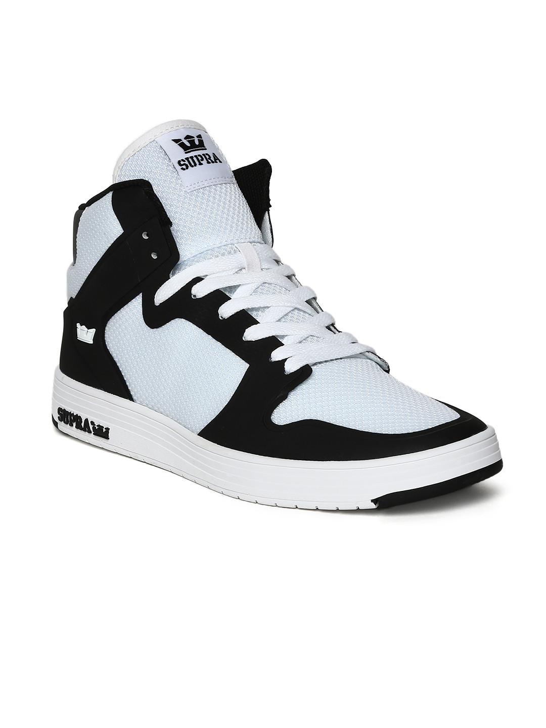 Buy Supra Men Black & White Colourblocked Leather Mid Top Sneakers ...
