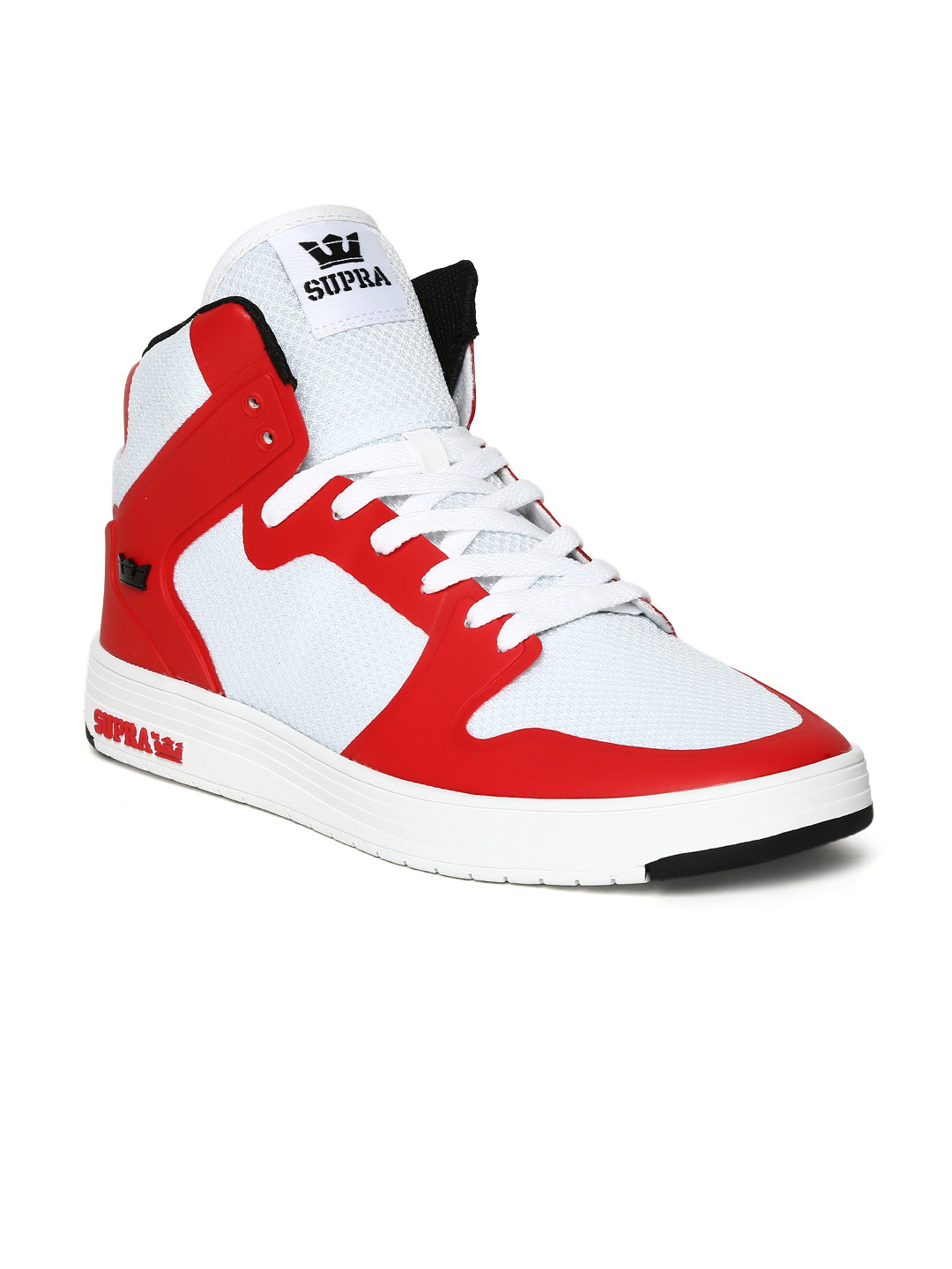 Buy Supra Men Red & White Colourblocked Leather Mid Top Sneakers ...