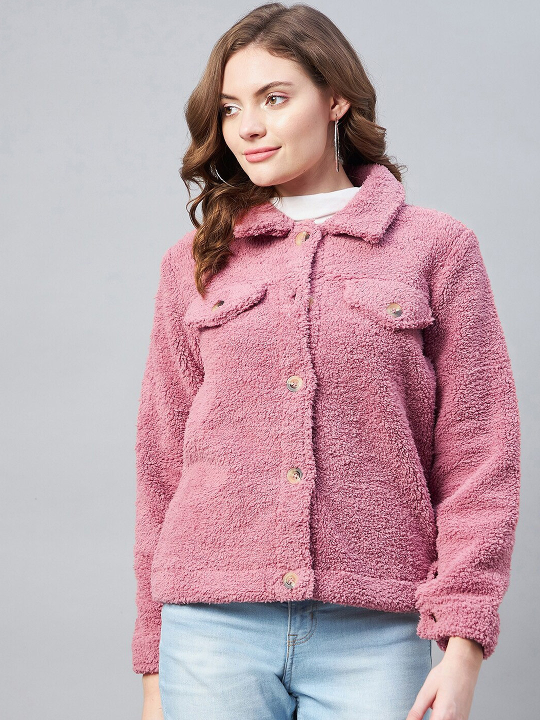 Buy StyleStone Women Pink Fleece Lightweight Outdoor Tailored Jacket ...
