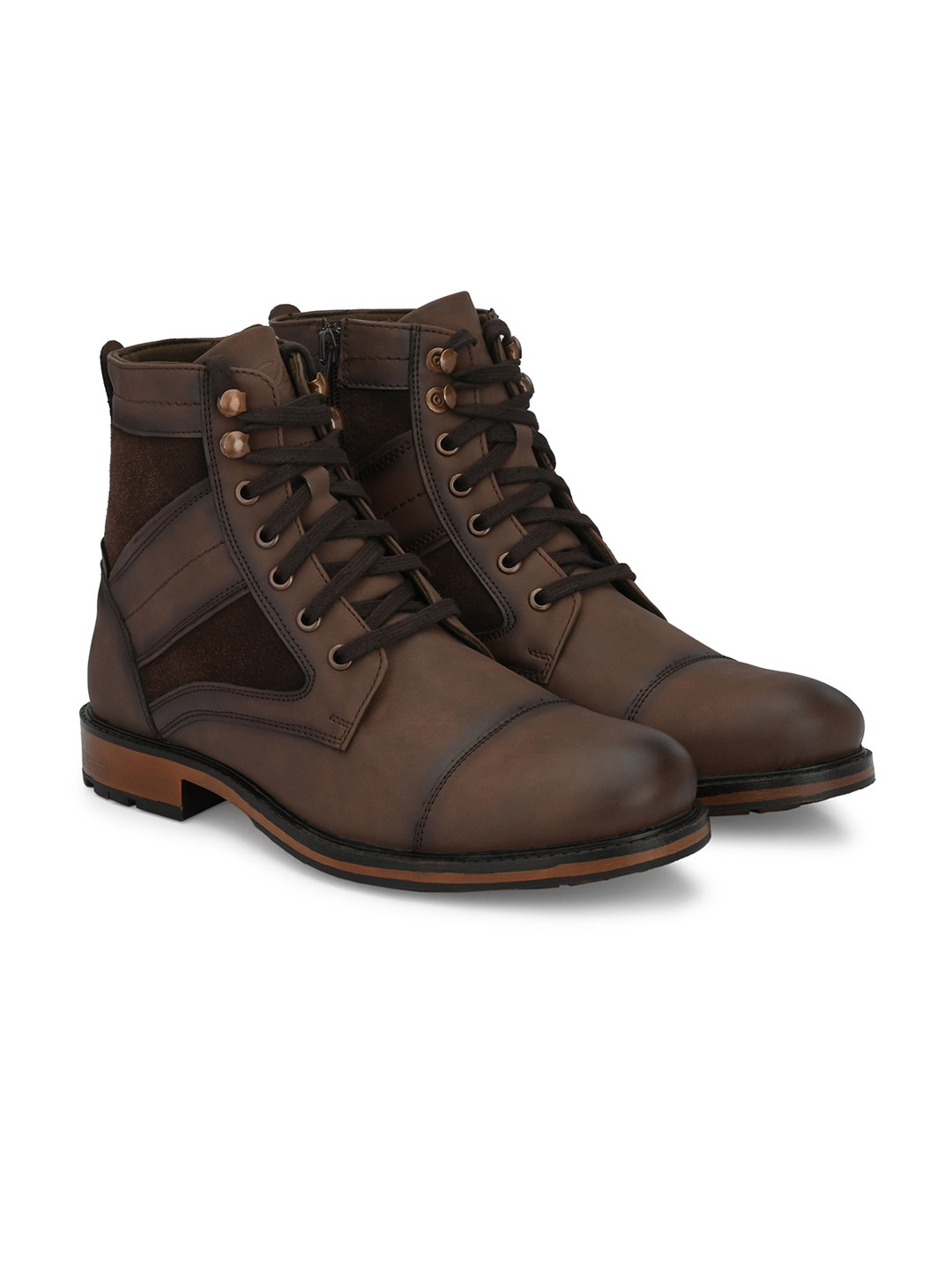 Buy Delize Men Brown Solid Leather Regular Derby Boots - Boots for Men ...