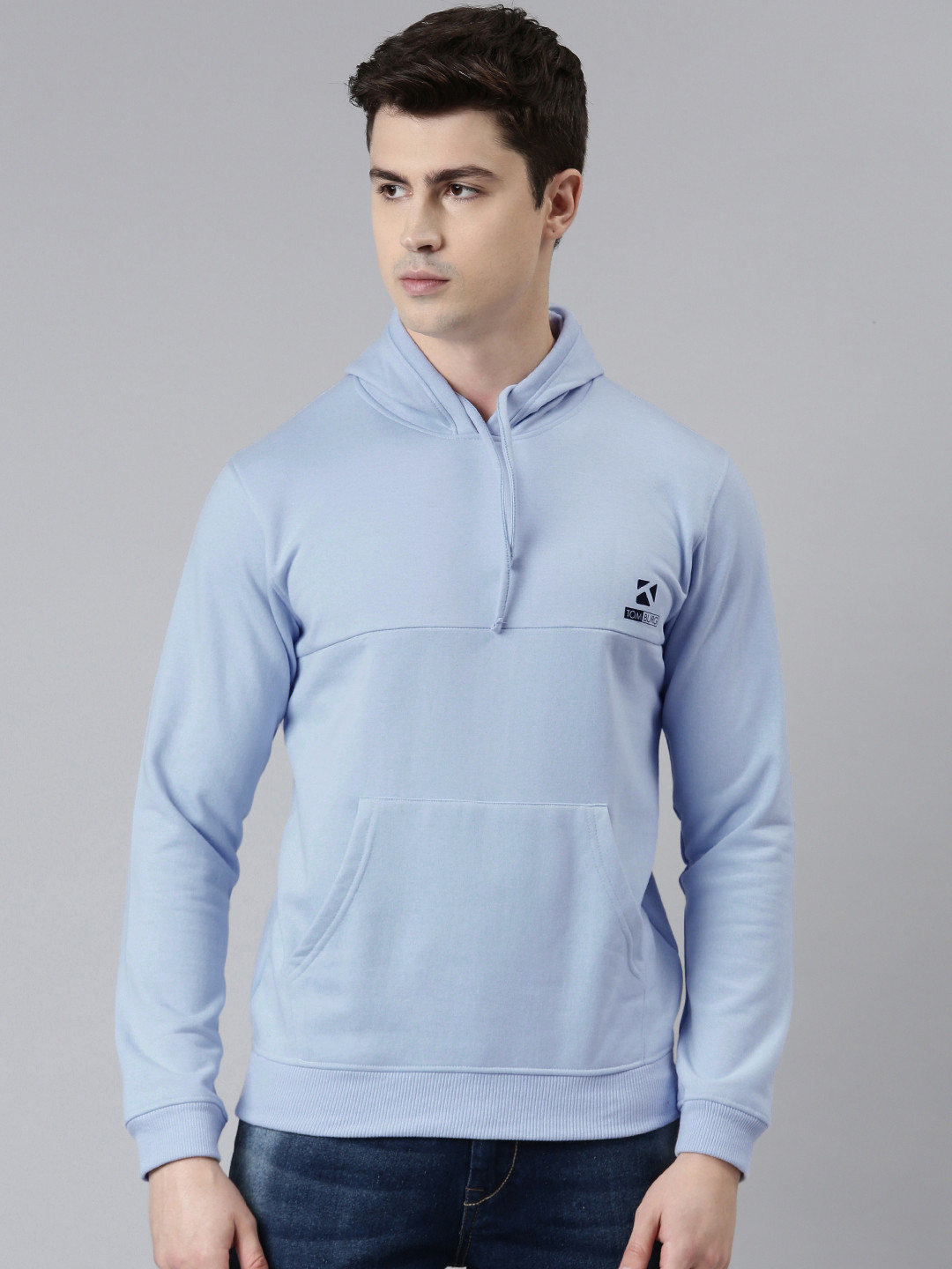 Buy TOM BURG Men Blue Hooded Fleece Sweatshirt - Sweatshirts for Men ...