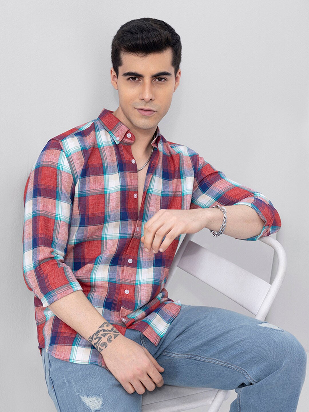 Buy Snitch Men Red Cotton Slim Fit Tartan Checks Checked Casual Shirt