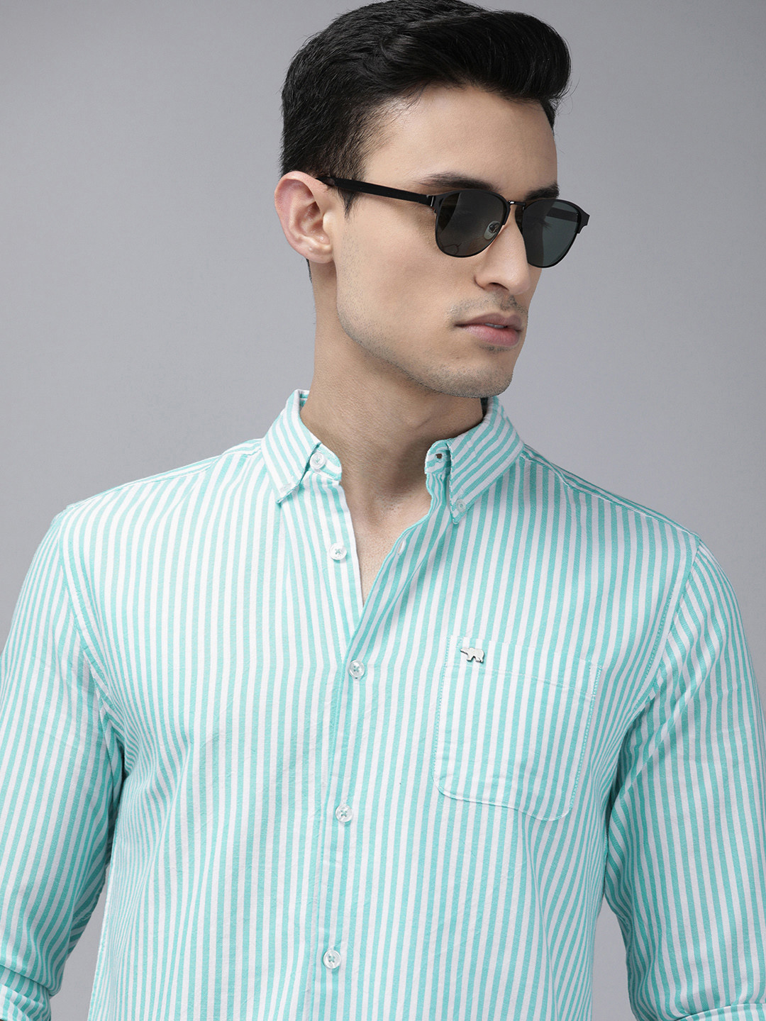 Buy THE BEAR HOUSE Men Blue Pure Cotton Slim Fit Striped Casual Shirt ...