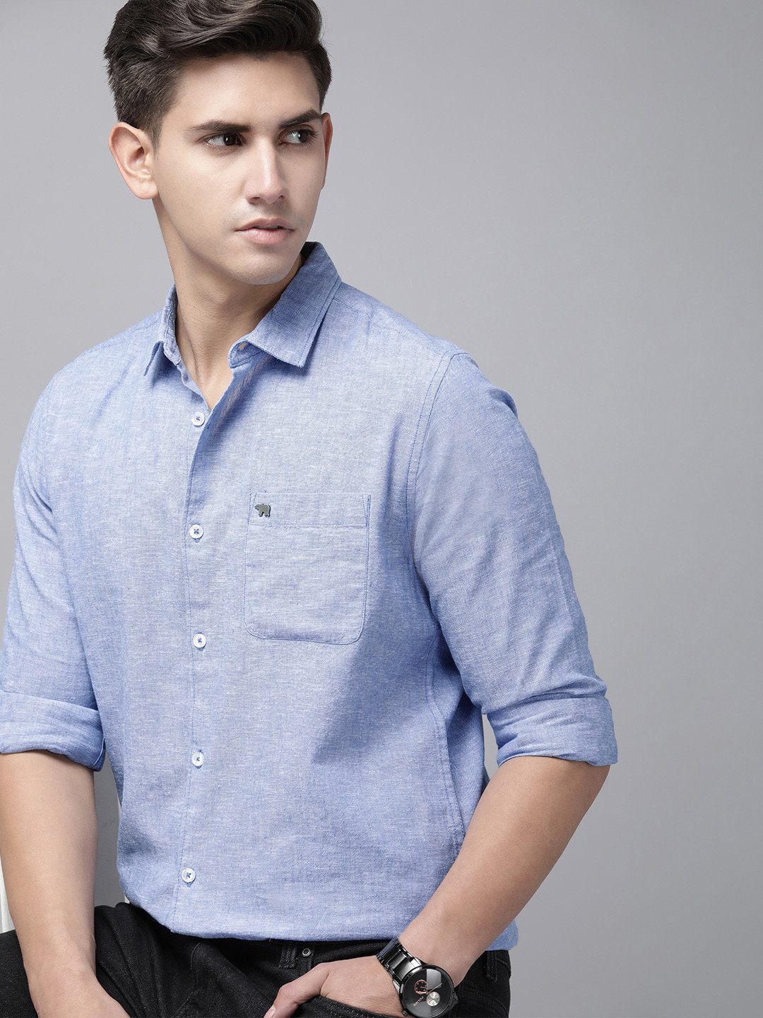 Buy THE BEAR HOUSE Men Blue Cotton Slim Fit Striped Casual Shirt ...