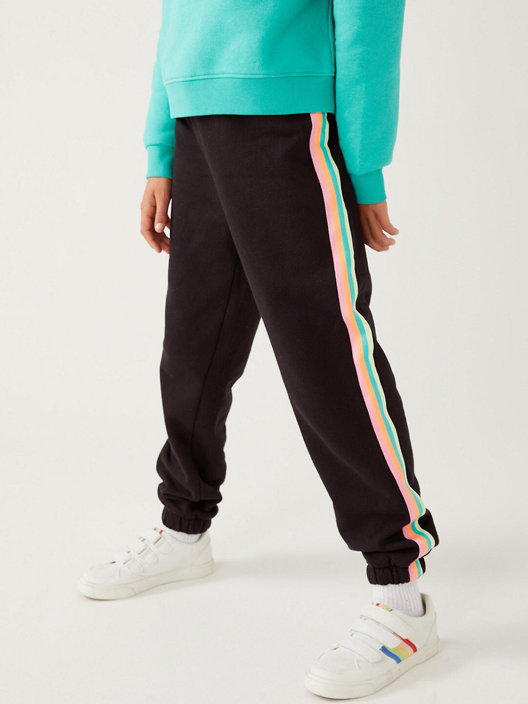 Buy Marks & Spencer Girls Black High Rise Joggers Trousers - Trousers ...