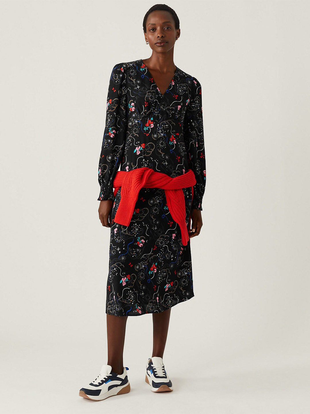 Buy Marks & Spencer Black Floral Printed A Line Midi Dress - Dresses ...