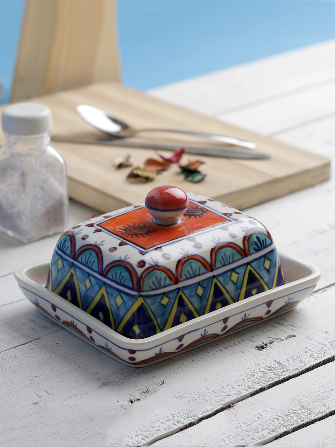 Buy MIAH Decor Blue & White Hand Painted Butter Dish - Food Platter for ...