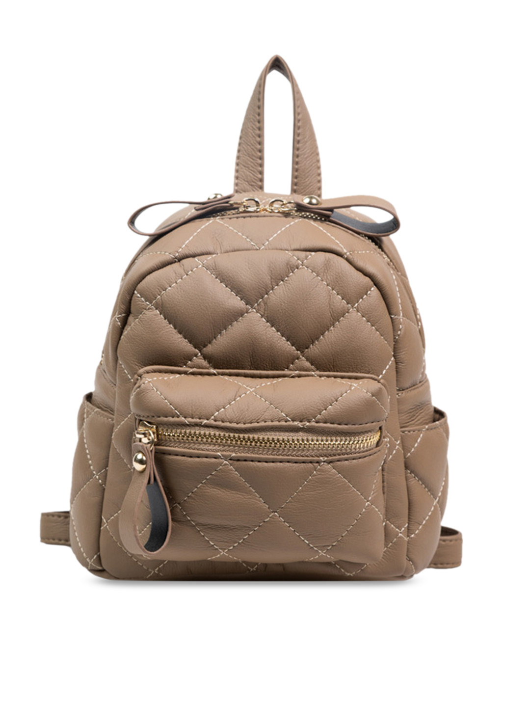 Buy Angeline Women Beige Solid Non Padded Synthetic Backpack ...