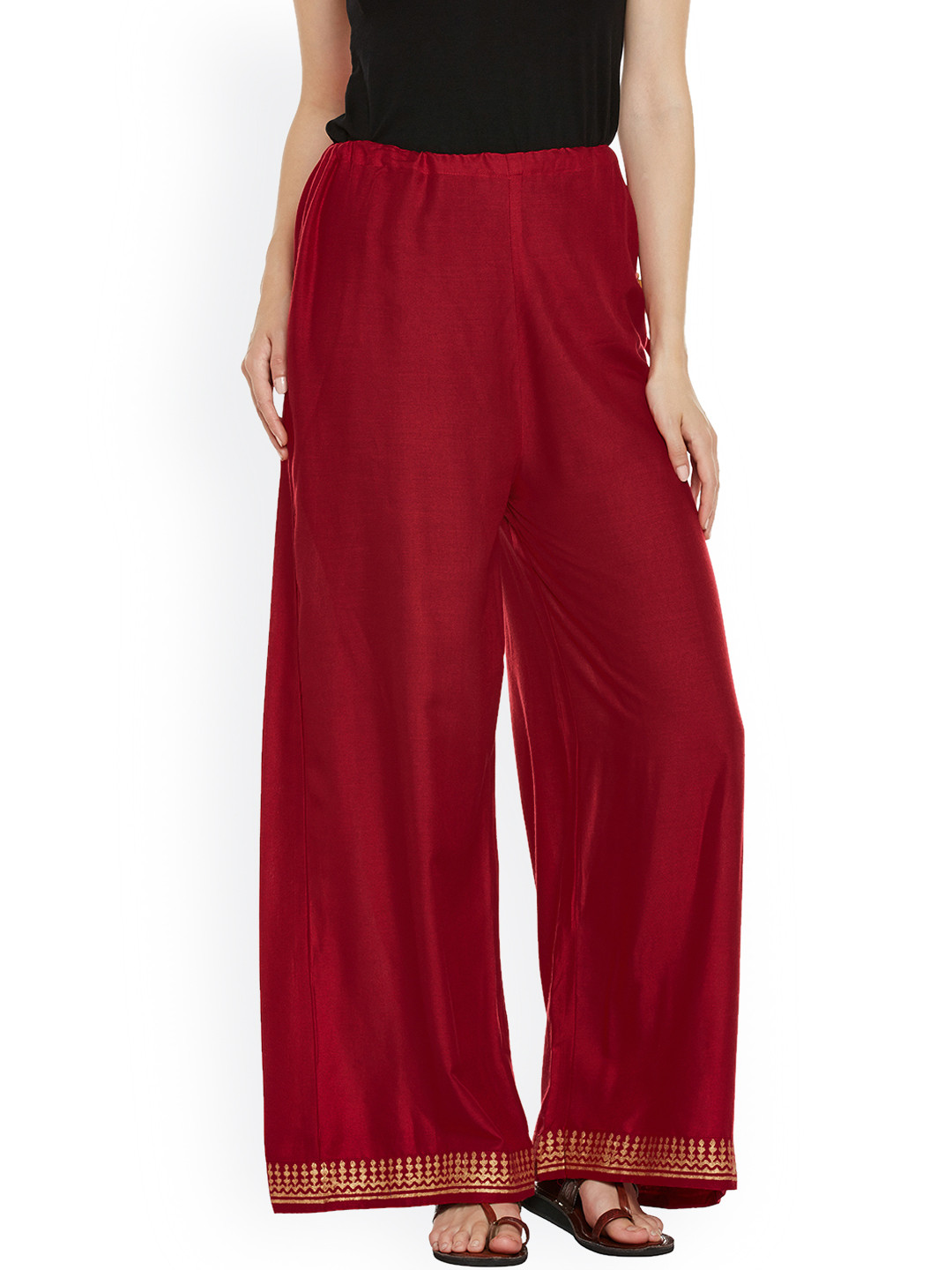 Buy 9rasa Women Maroon Straight Solid Palazzos - Palazzos for Women ...