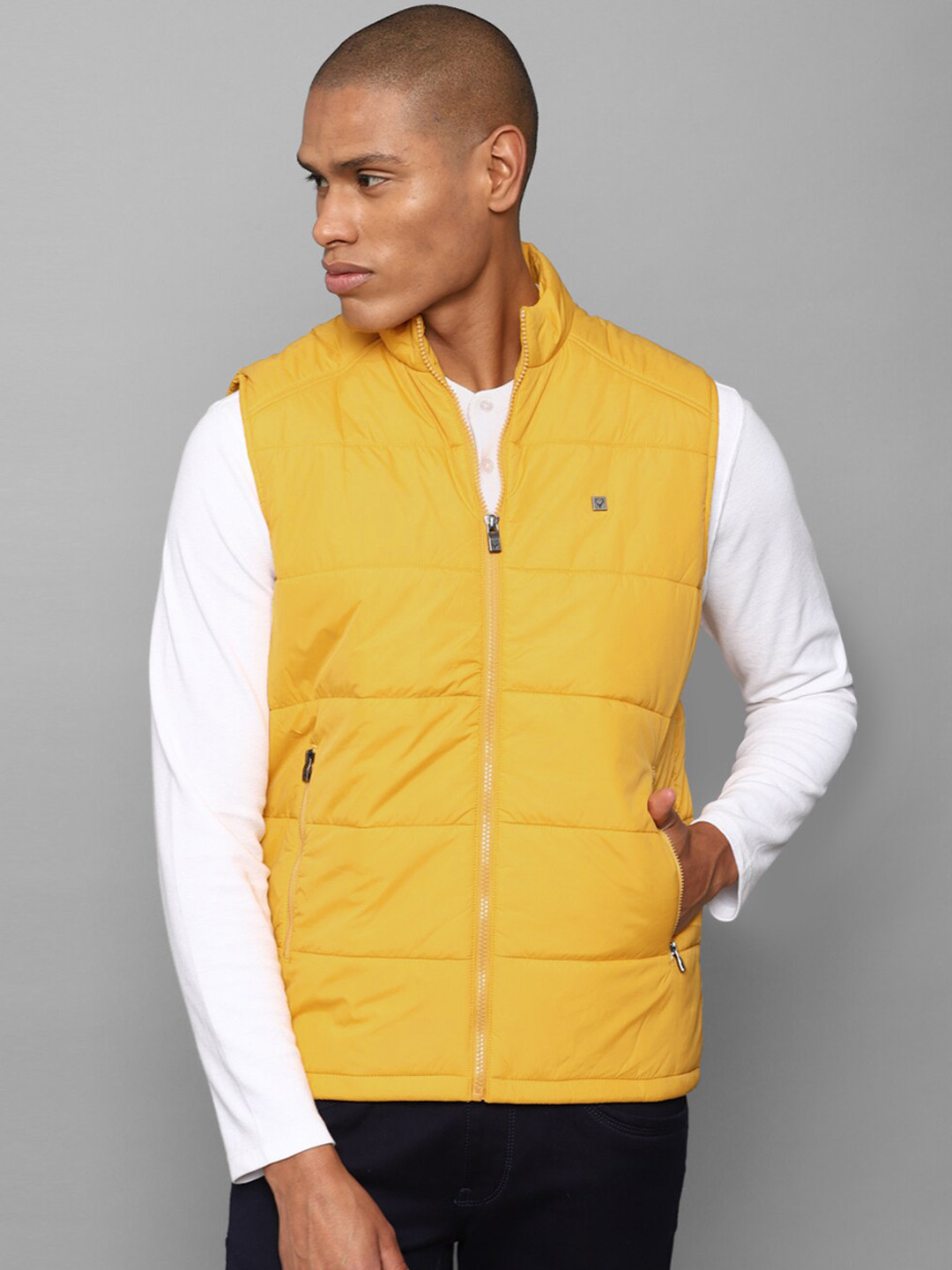 Buy Allen Solly Men Yellow Solid Pure Cotton Padded Jacket - Jackets ...