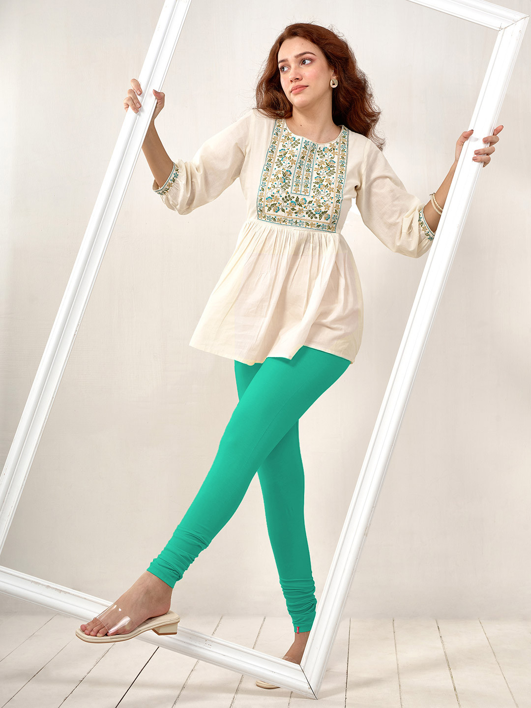 Buy LYRA Women Sea Green Solid Churidar Length Leggings - Leggings for Women 20517744 | Myntra