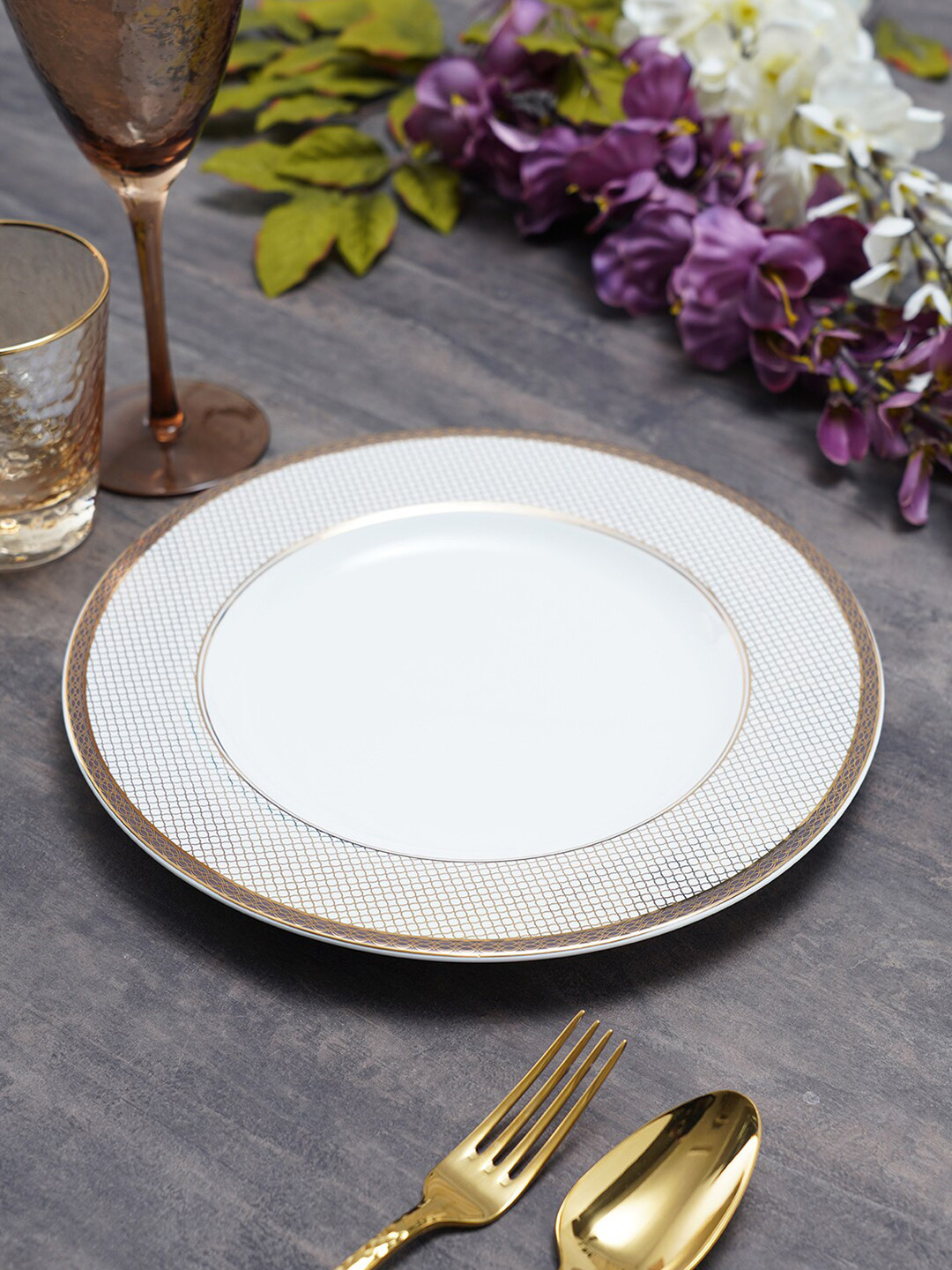 Buy Pure Home And Living White & Gold Printed Ceramic Glossy Plate ...