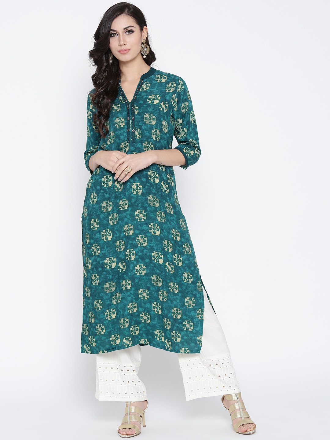 Buy Shree Women Teal Green Printed Straight Kurta Kurtas For Women
