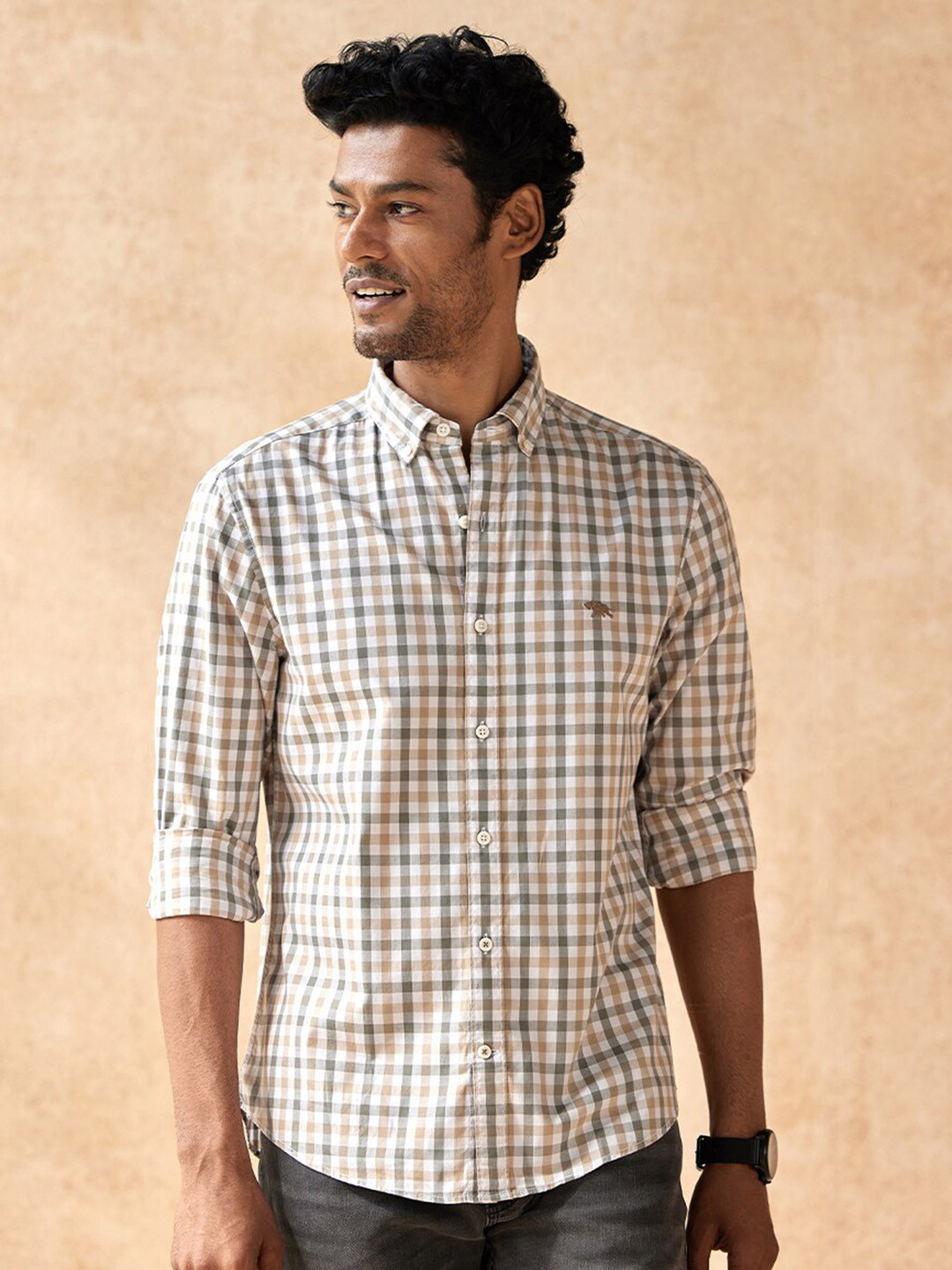 Buy Andamen Men White Classic Gingham Checks Cotton Casual Shirt ...
