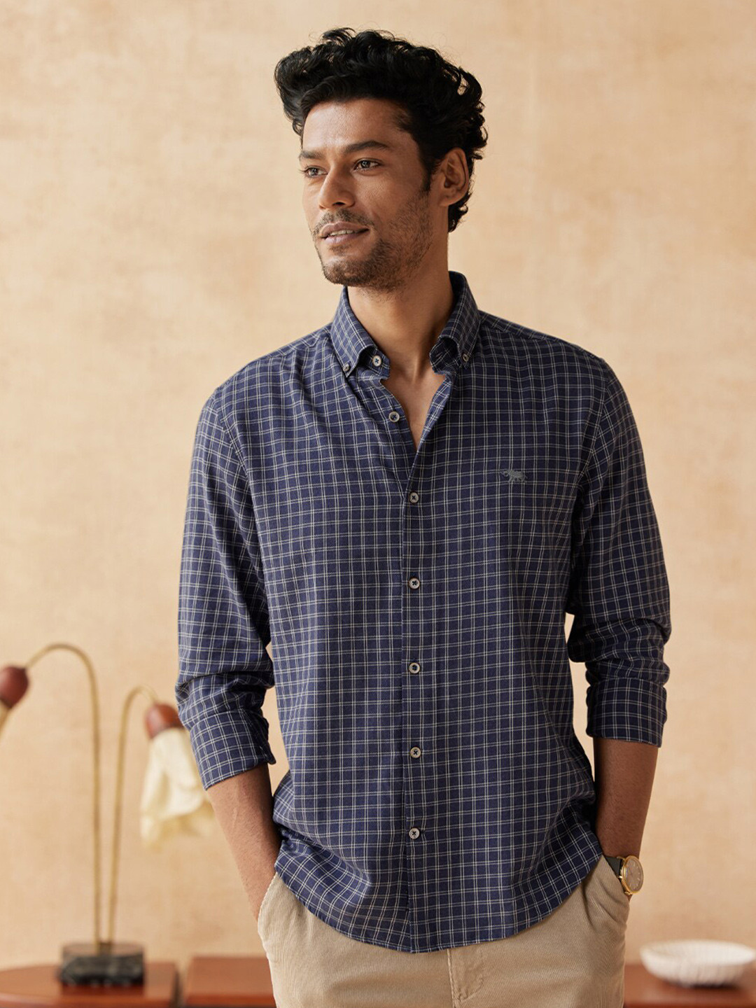 Buy Andamen Men Blue Classic Checked Cotton Casual Shirt - Shirts for ...