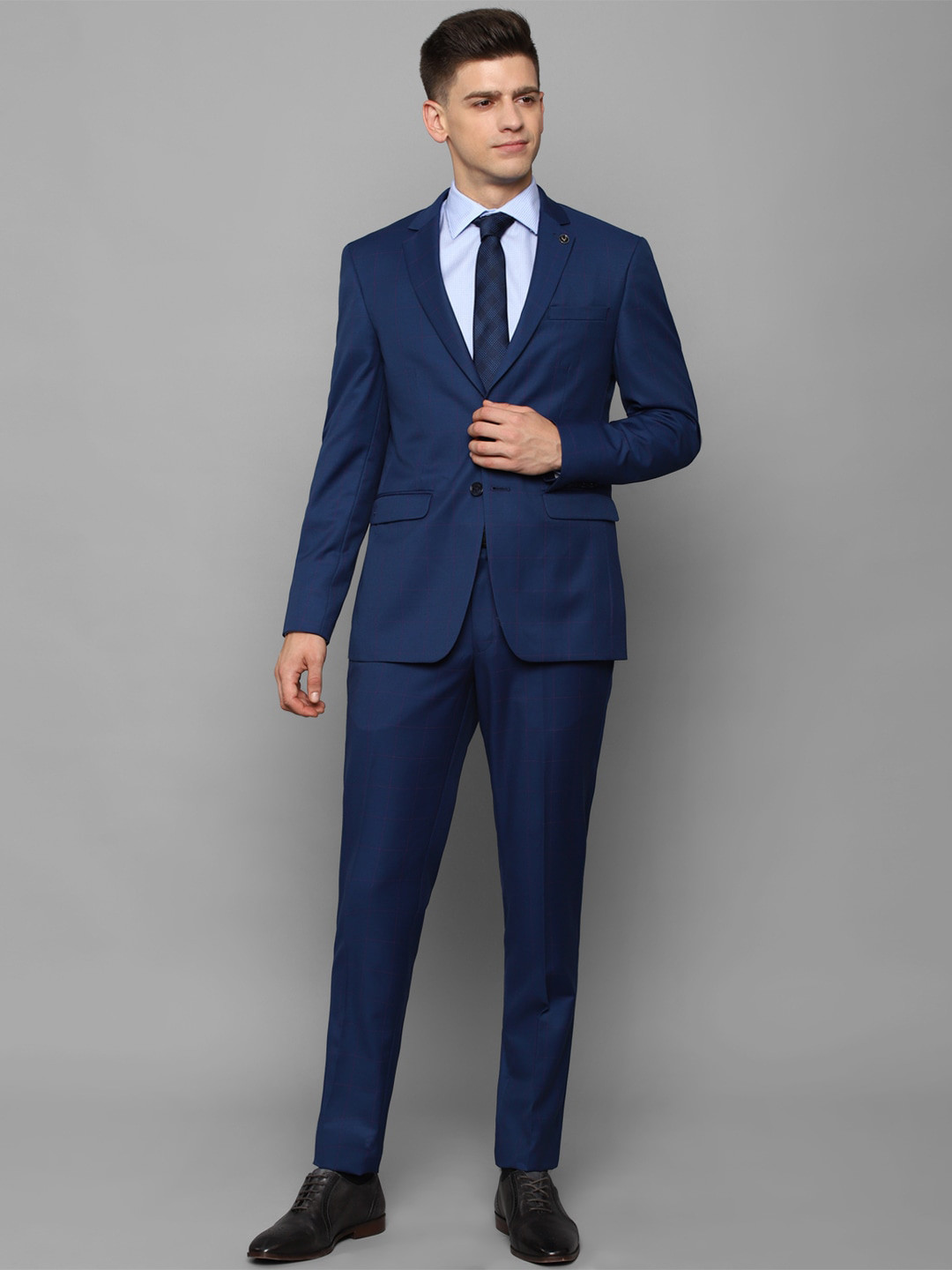 Buy Allen Solly Men Blue Solid Single Breasted Slim Fit 2 Piece Formal ...