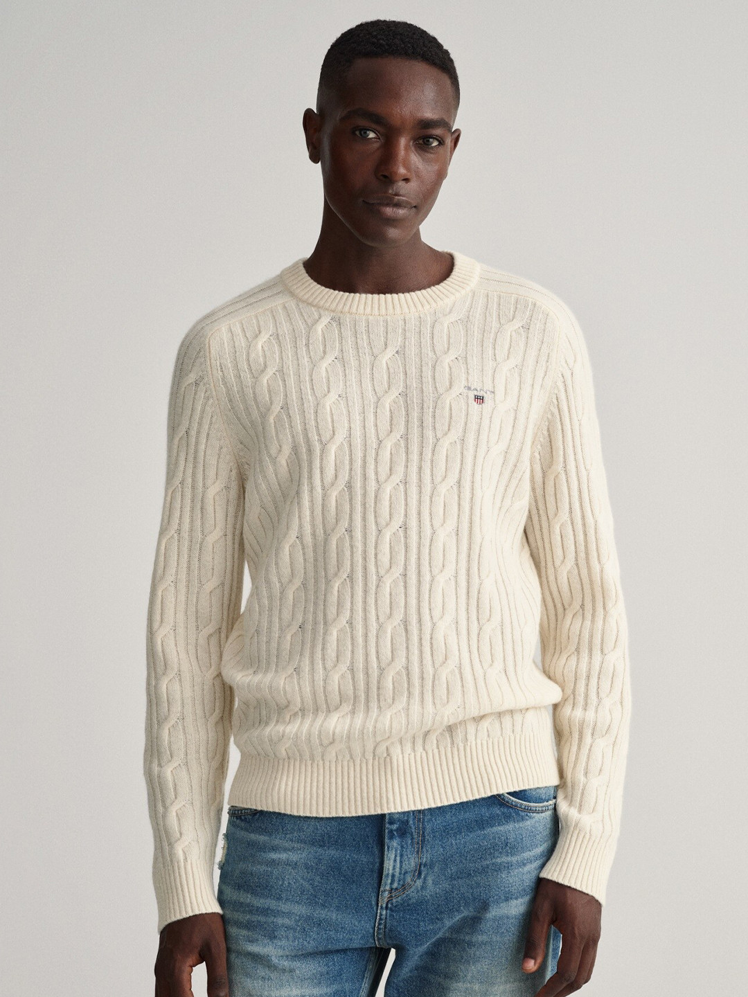 Buy GANT Men Cream Coloured Cable Knit Pullover - Sweaters for Men ...