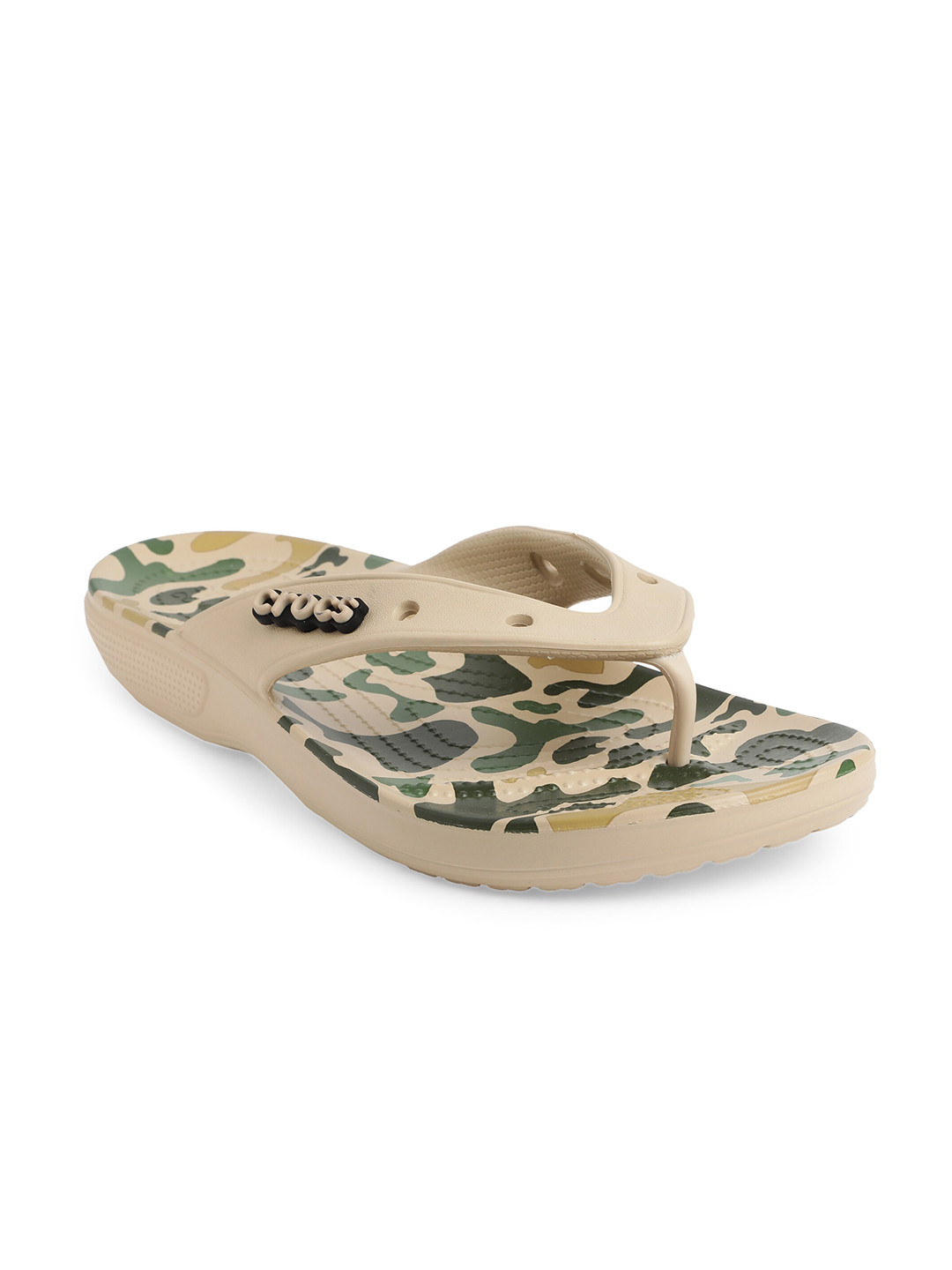 Buy Crocs Cream Coloured & Green Printed Croslite Thong Flip Flops ...