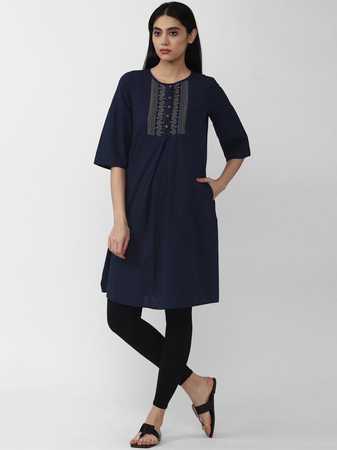 Buy Van Heusen Woman Navy Blue Printed Tunic - Tunics for Women ...