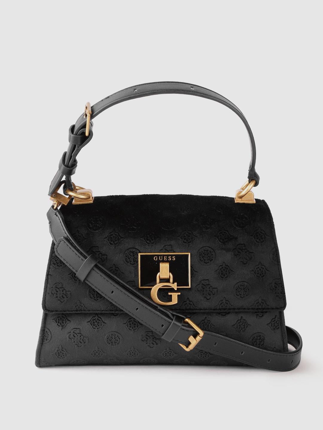 Buy GUESS Women Black Textured Structured Handheld Bag - Handbags for ...
