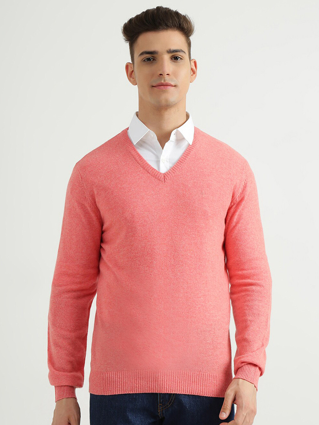 Buy United Colors Of Benetton Men Pink Solid V Neck Pullover - Sweaters ...