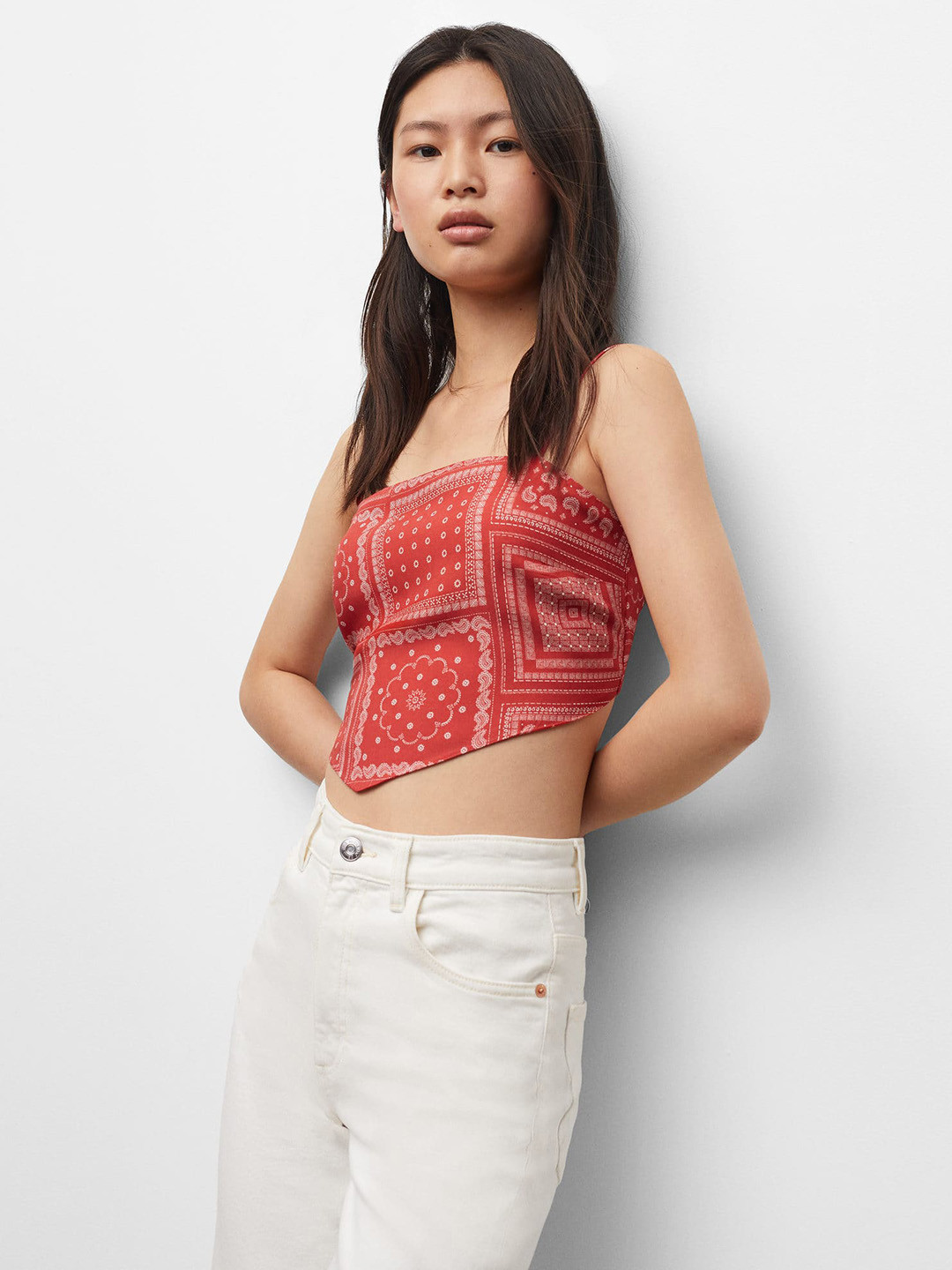 Buy Mango Kids Girls Rust Red & White Ethnic Print Styled Back Top ...