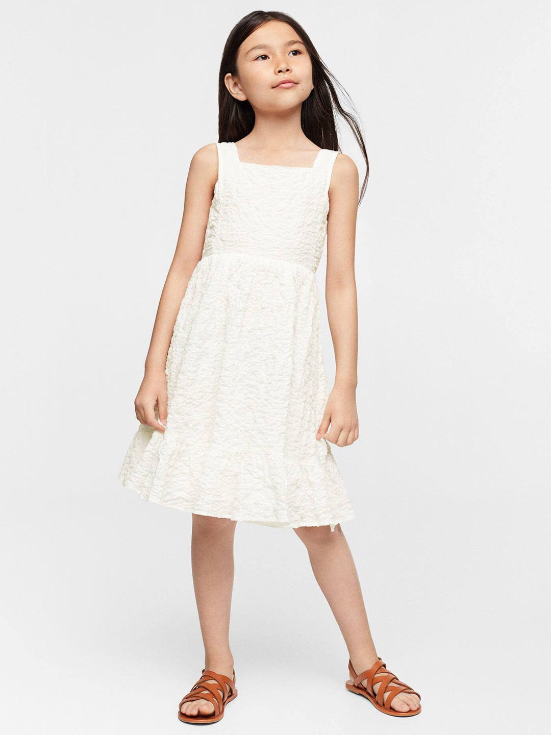 Buy Mango Kids Girls White Solid Sustainable A Line Dress - Dresses for ...