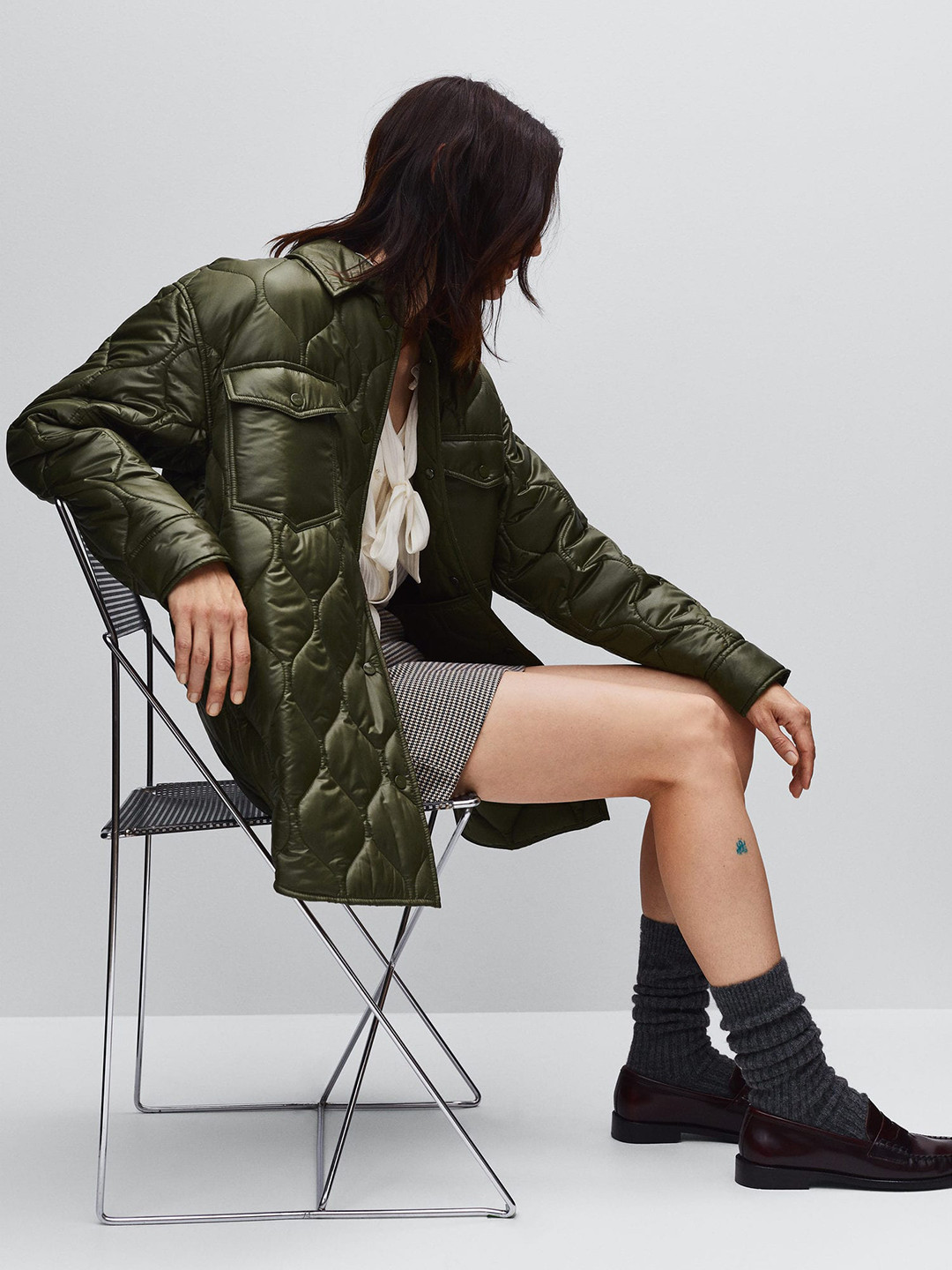 Buy MANGO Women Olive Green Solid Longline Padded Jacket - Jackets for ...