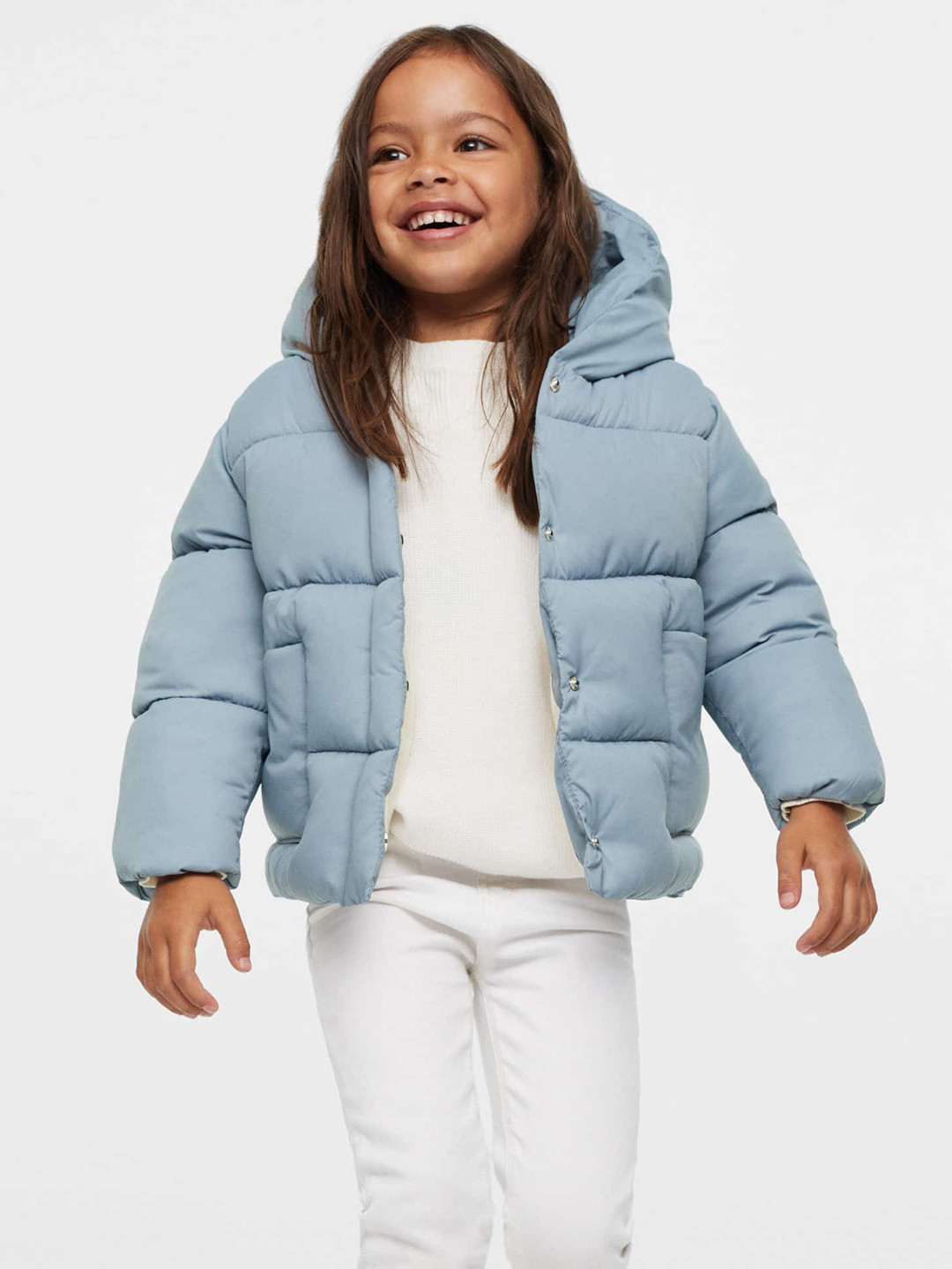 Buy Mango Kids Girls Blue Solid Sustainable Puffer Jacket - Jackets for ...