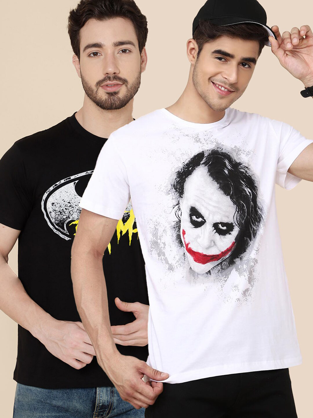 Buy Free Authority Men Pack Of 2 Batman & Joker Print Cotton T Shirts ...