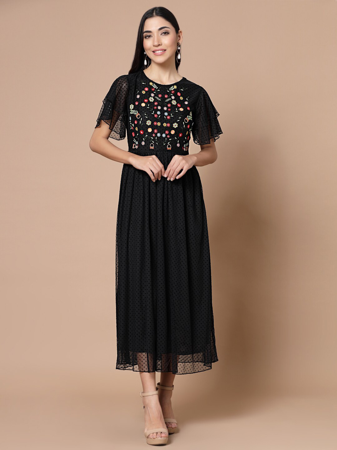 Buy Strong And Brave Odour Free Floral Embroidered Net Dress - Dresses ...