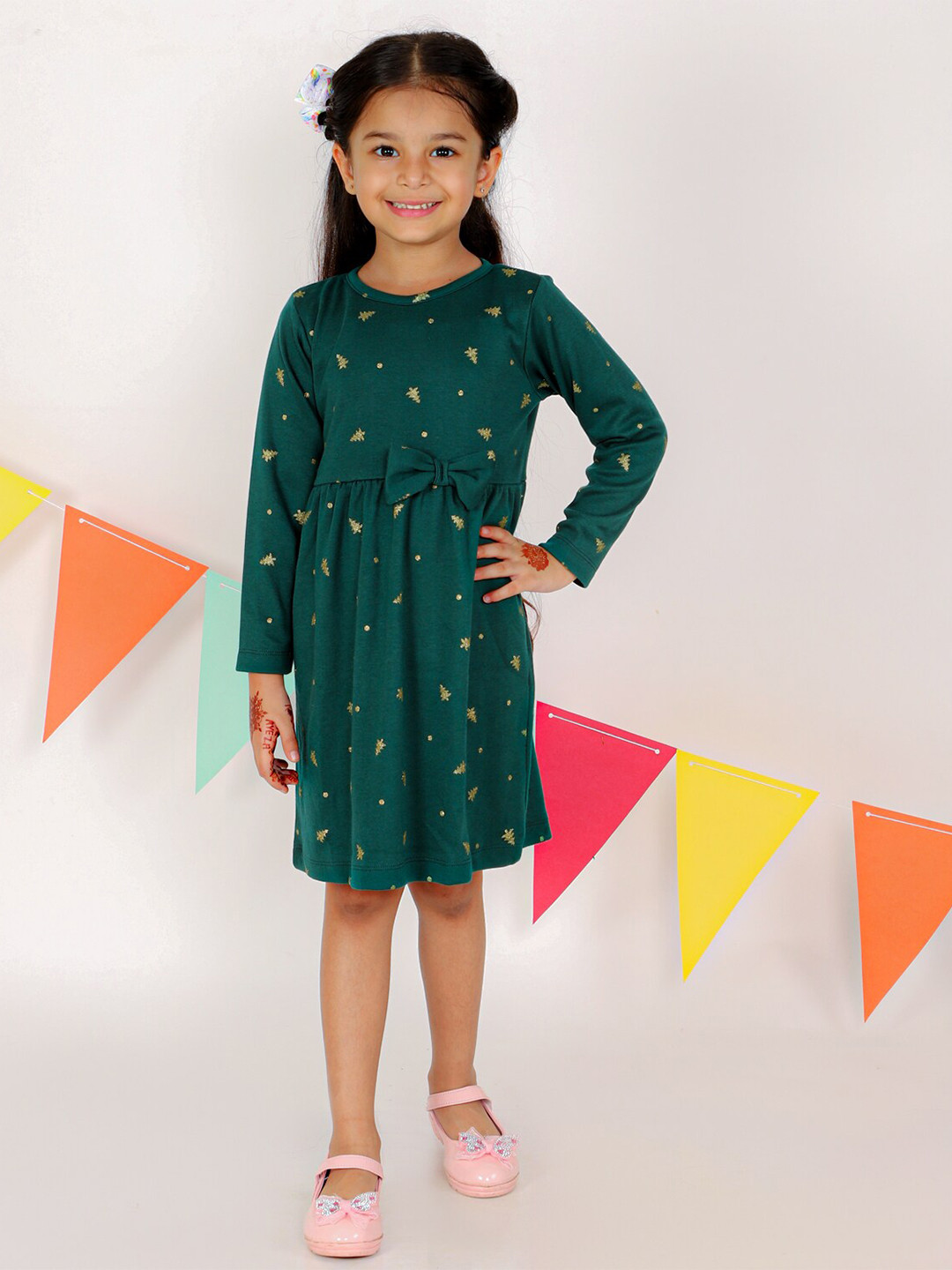 Buy The Mom Store Girls Green Conversational Printed Fit And Flare ...