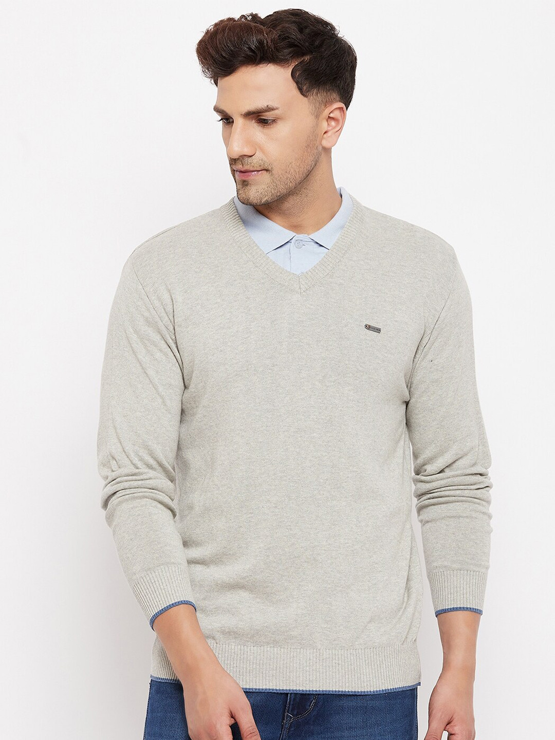 Buy Duke Men Grey Melange Solid Long Sleeves Pullover - Sweaters for ...