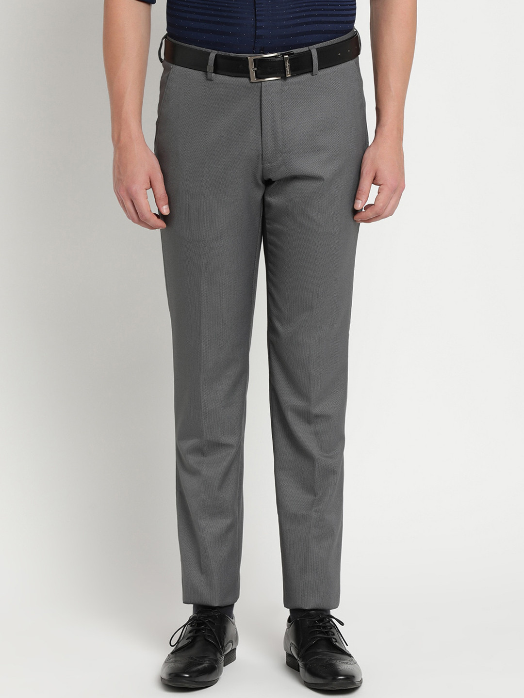 Buy Turtle Men Charcoal Tailored Slim Fit Formal Trousers - Trousers ...