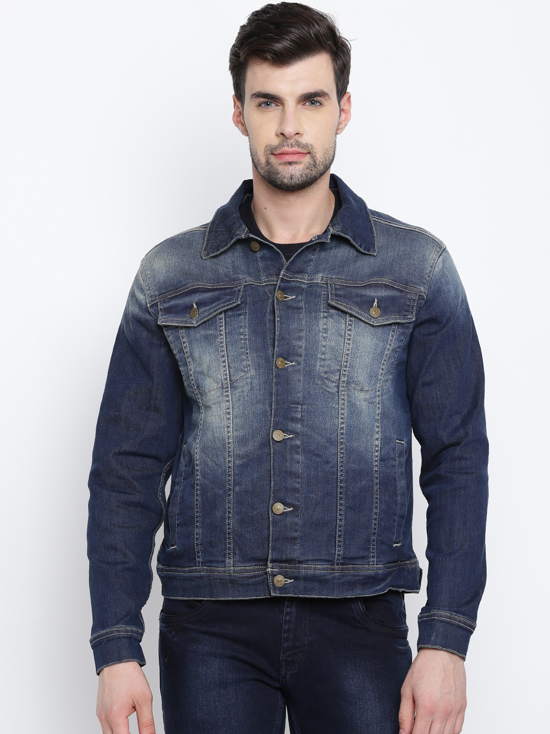 Buy Allen Solly Men Navy Washed Denim Jacket - Jackets for Men 2053895 ...