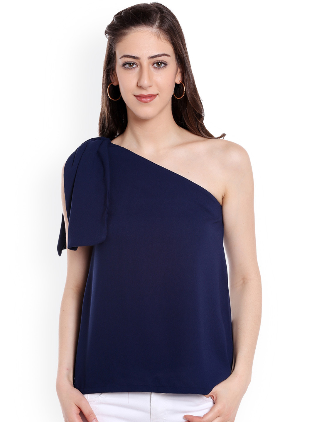 Buy 20Dresses Women Blue Solid One Shoulder Top - Tops for Women ...