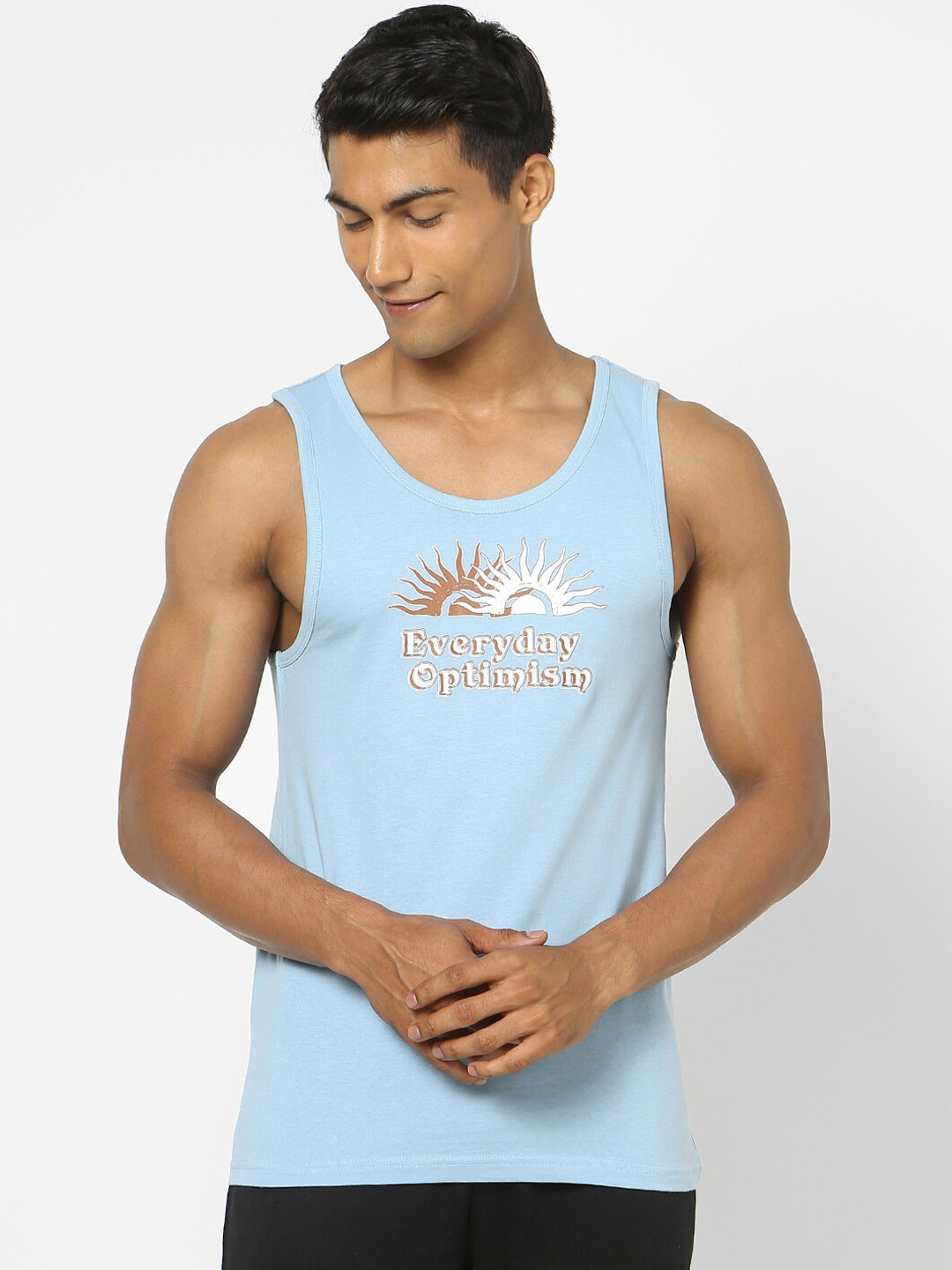 Buy Ajile By Pantaloons Men Blue Solid Cotton Innerwear Vests ...