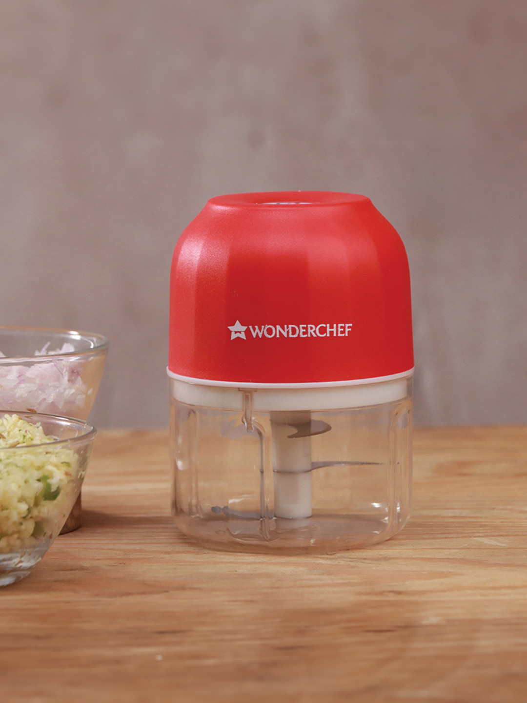 Buy Wonderchef Transparent & Red Zippy Cordless Chopper 250 Ml With 3 ...