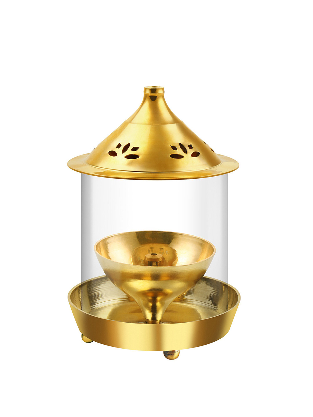 Buy Treo Gold Toned Shubham Brass Diya With Borosilicate Glass Medium ...
