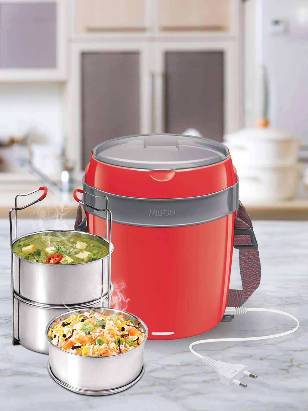 Buy Milton Set Of 3 Red Futron Tiffin Stainless Steel Lunch Boxes 360 ...