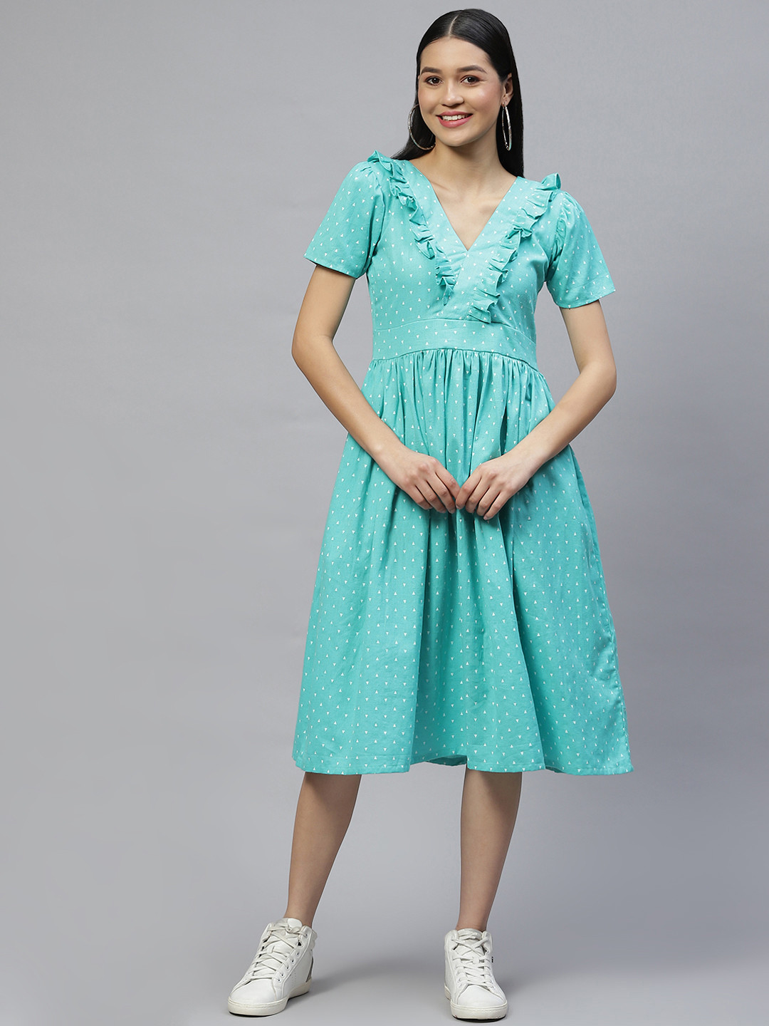 Buy Wabii Sea Green Cotton Printed Dress - Dresses for Women 20545288 ...