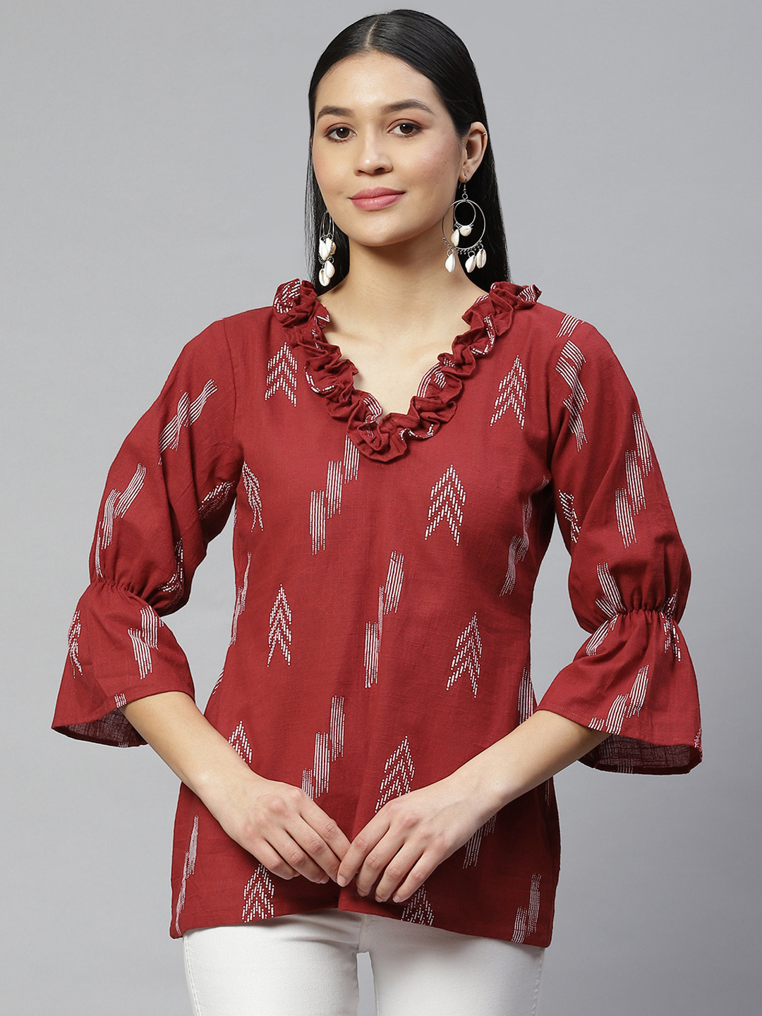 Buy Wabii Maroon Self Design Tie Ups V Neck Top - Tops for Women ...